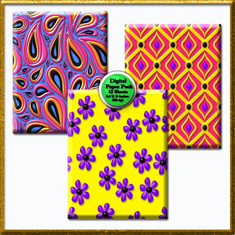 Digital Paper, Neon Multi Colors Digital Paper Background, Rainbow ...