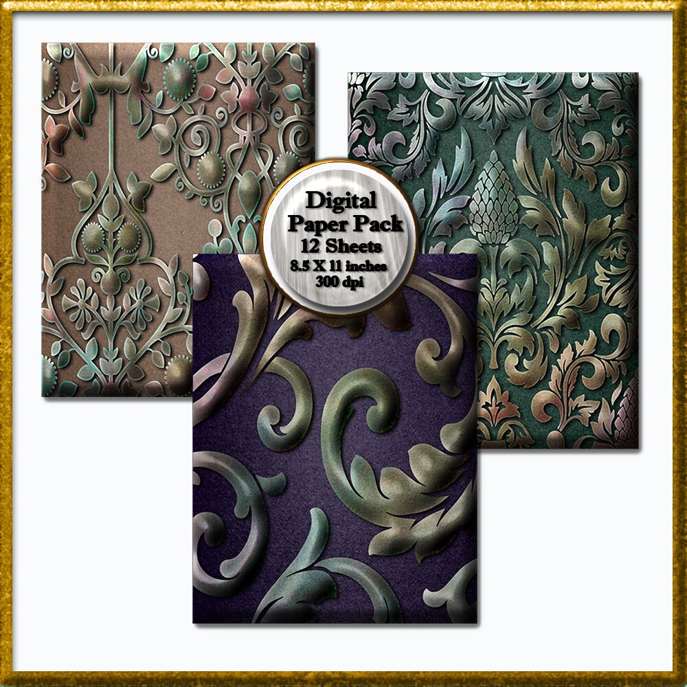 Digital Paper, Multi Damask Digital Paper Background, Distressed ...