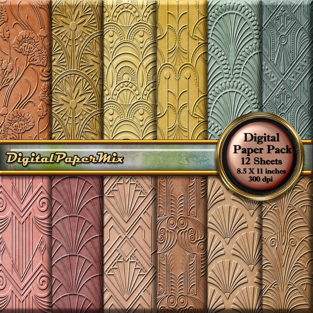 Vintage Digital Paper, Damask Art Deco Digital Paper Pack Background ...
