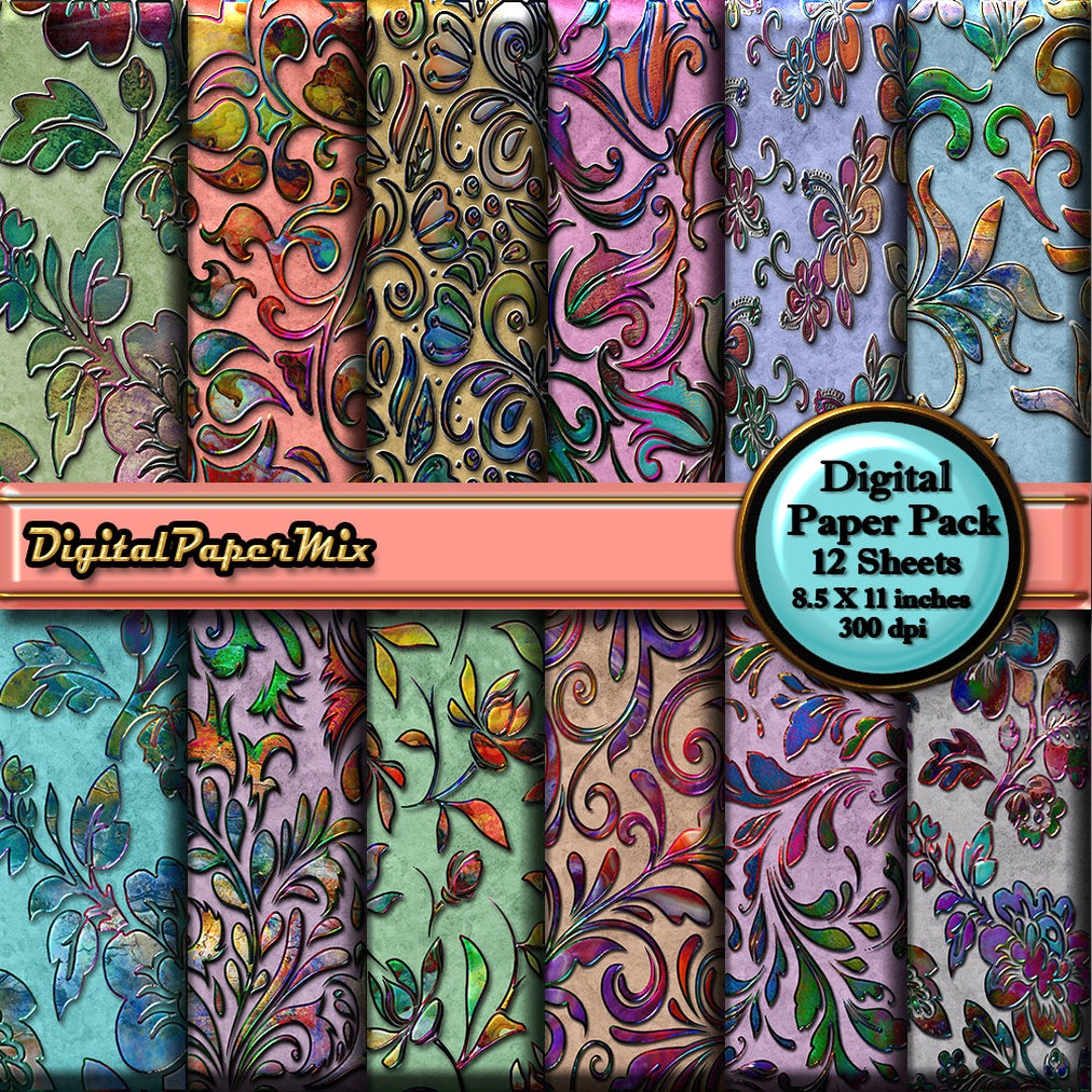 Abstract Floral Digital Paper, Flowers Digital Paper Pack, Scrapbook ...