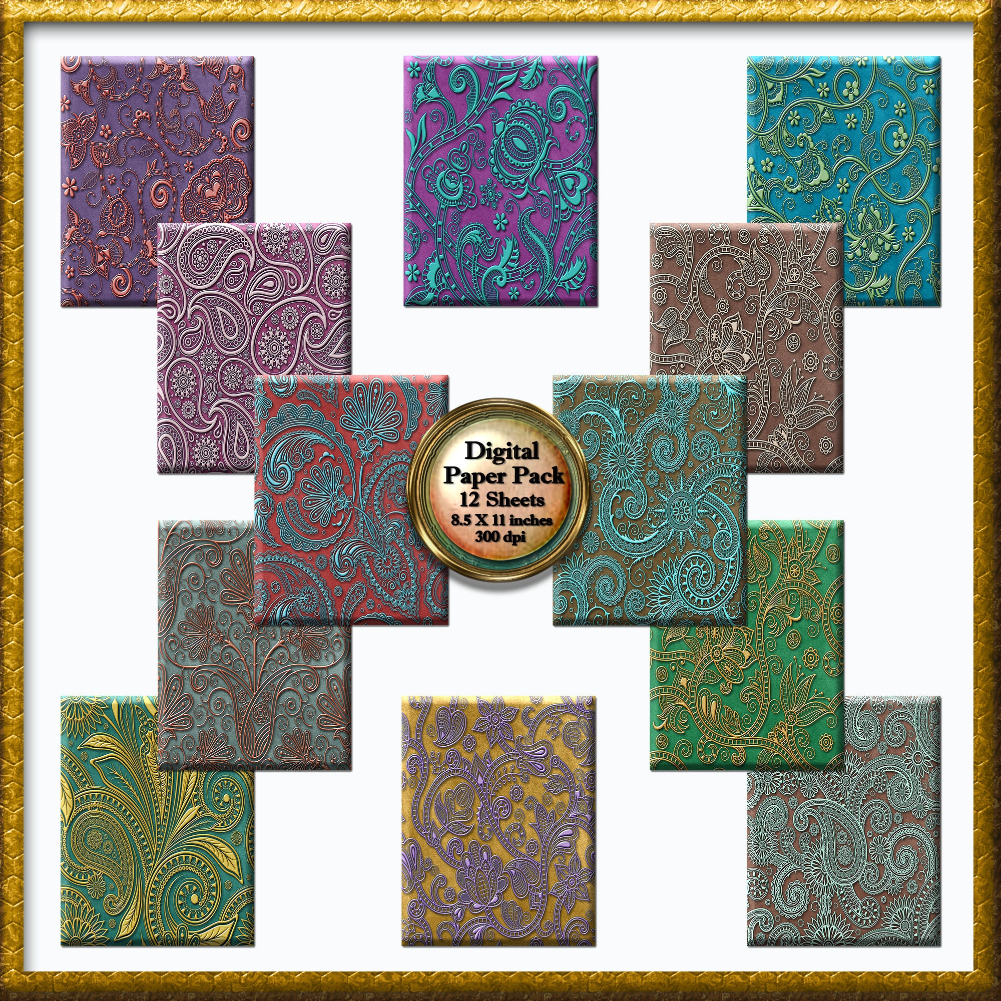 Paisley Digital Paper, Paisley Shabby Chic Digital Paper Pack, Paisley ...
