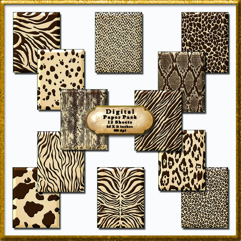 Digital Paper, Brown Animal Print Digital Paper, Safari Animal Print ...
