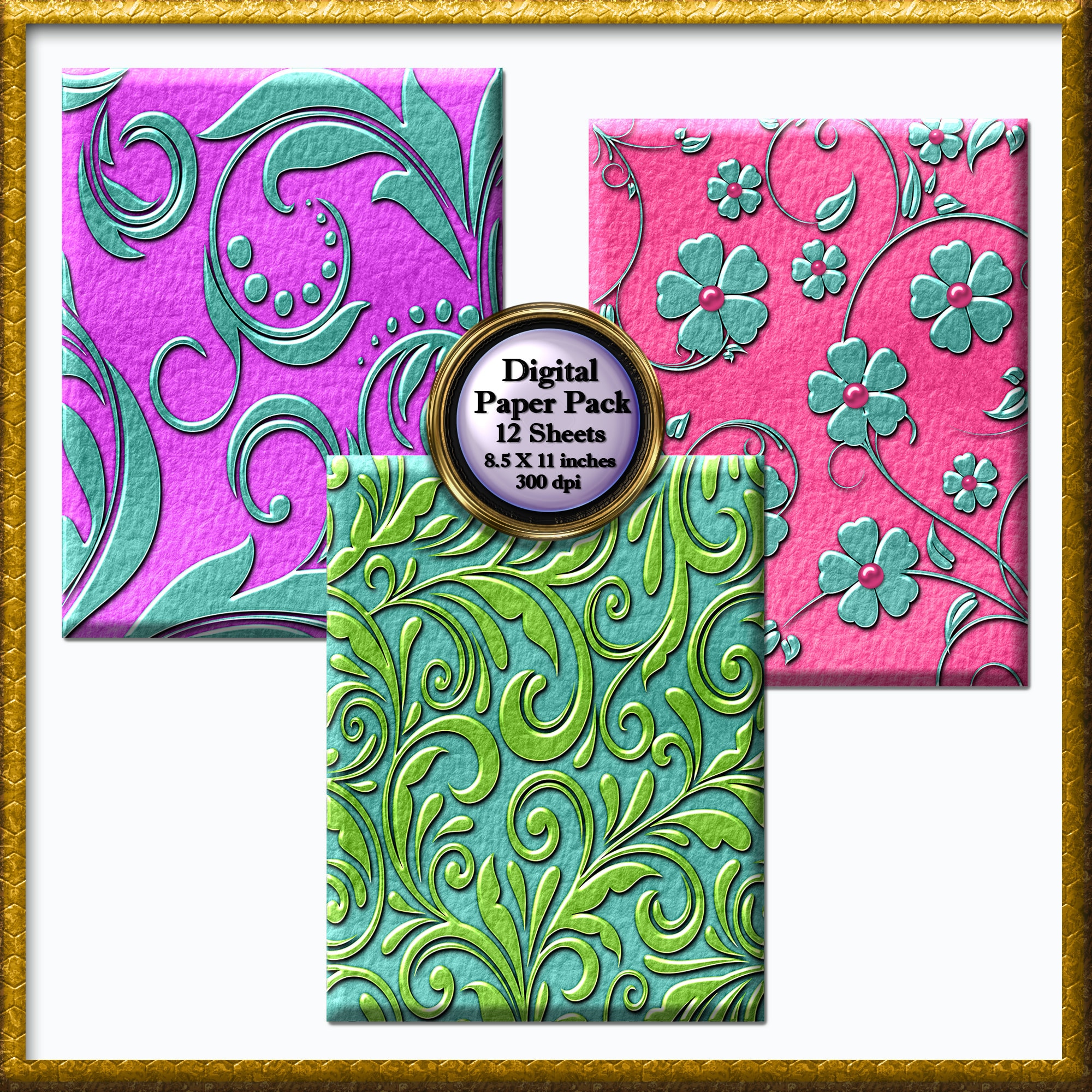 Digital Paper Purple Pink Digital Paper Damask Floral - Etsy