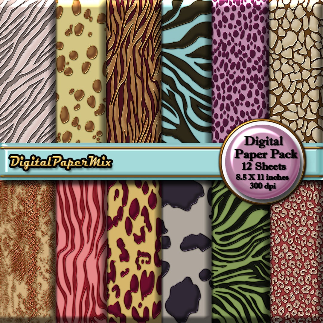 Purple Green Animal Print Digital Paper, Animal Print Printable Paper ...
