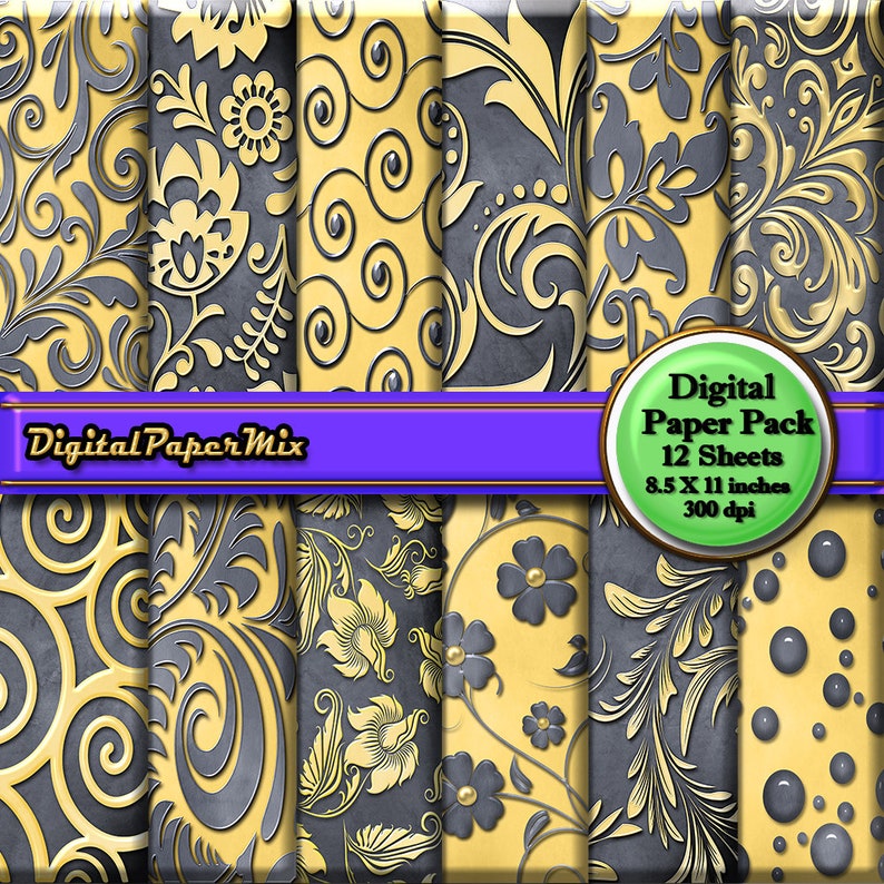 Digital Paper Gray Yellow Digital Paper Gray Printable - Etsy