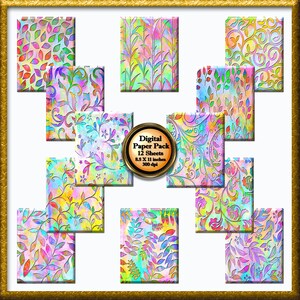 Abstract Watercolor Digital Paper, Bright Watercolor Floral Digital ...