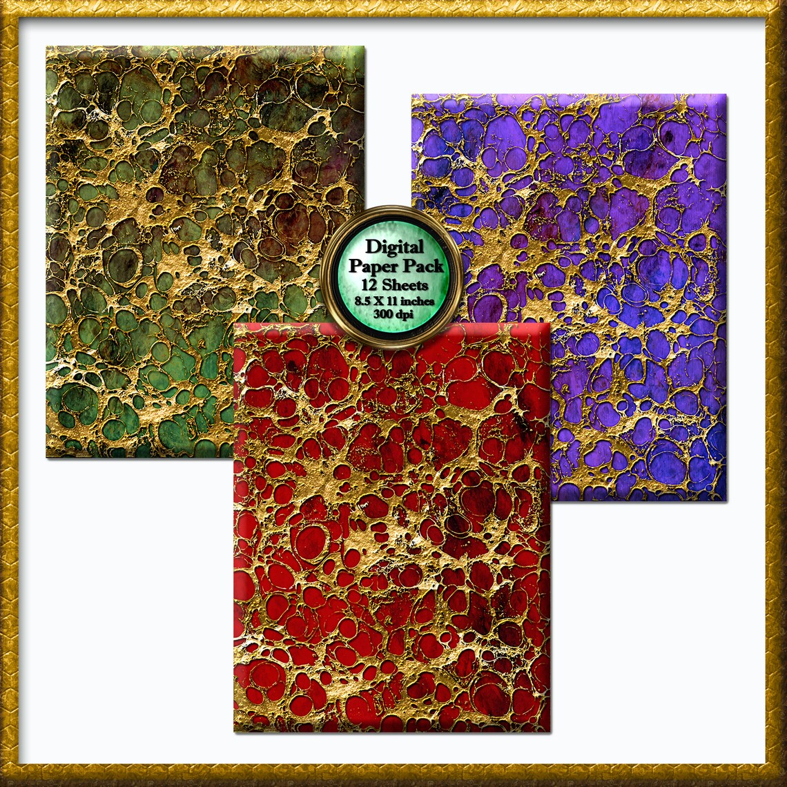Digital Paper, Gold Marble Digital Paper Backgrounds, Marble Printable ...