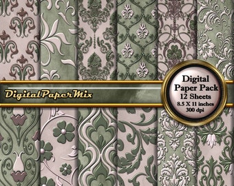 Vintage Green Digital Paper, Green Digital Paper Pack Background ...