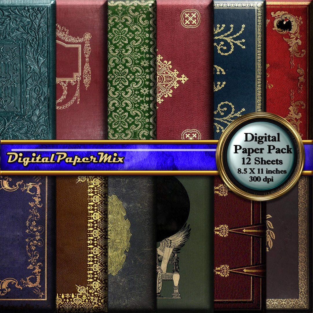 12 Digital Paper Antique Book Covers, Junk Journal Book Covers ...