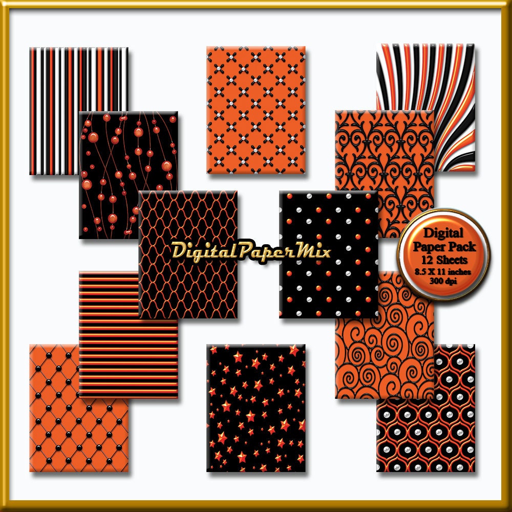 Bright Orange Black Digital Paper, Embossed Digital Paper Backgrounds ...