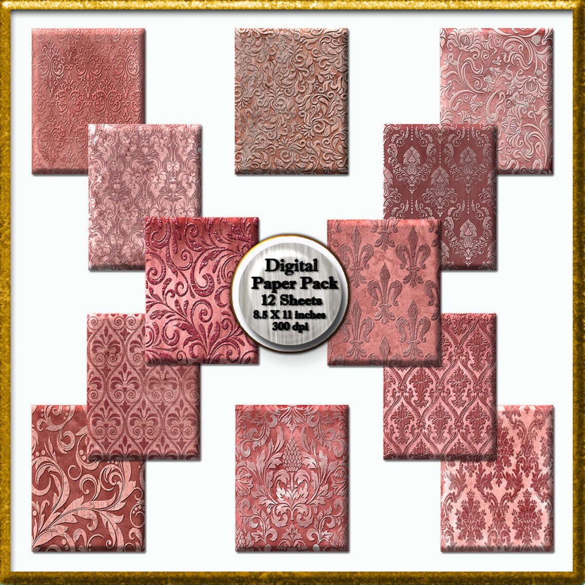 Vintage Pink Digital Paper, Pink Digital Paper Pack Background, Grunge ...