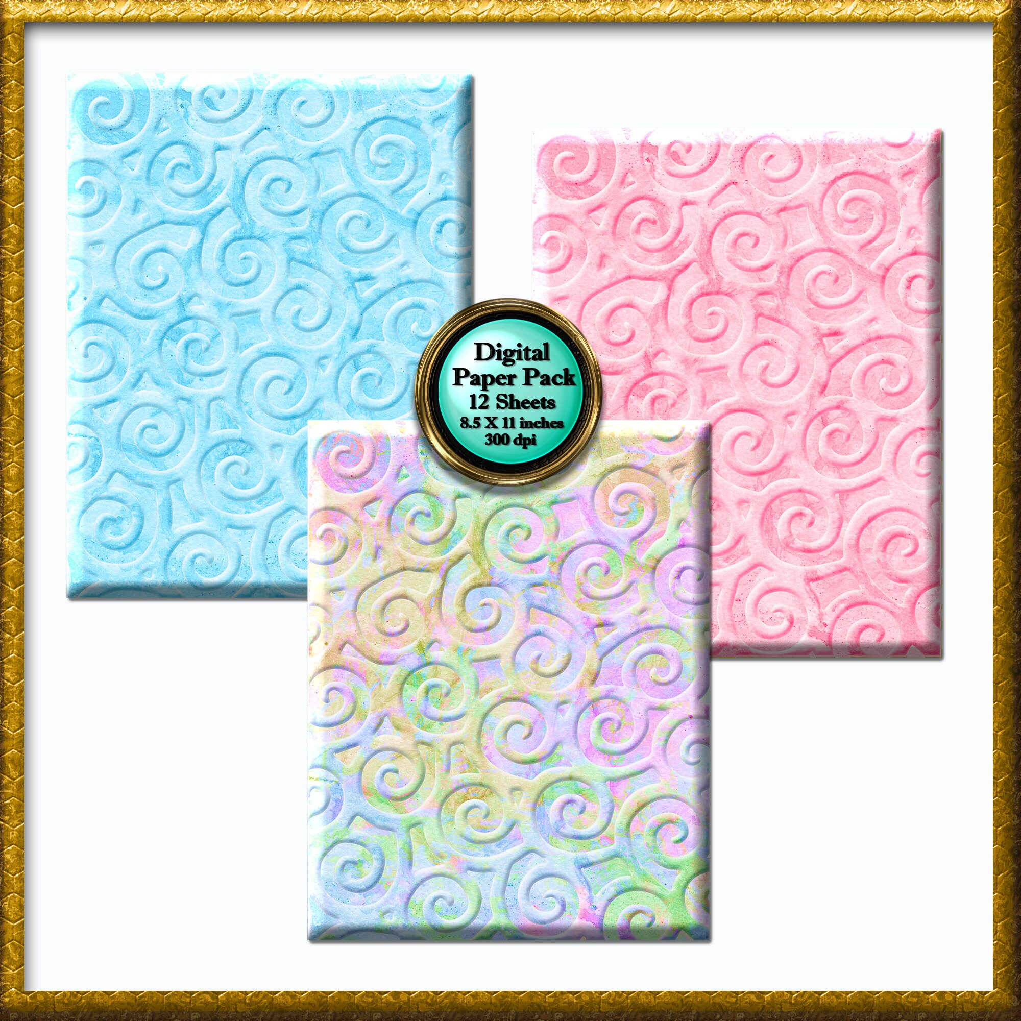 Watercolor Damask Digital Paper, Pastel Watercolor Swirl Digital Paper ...
