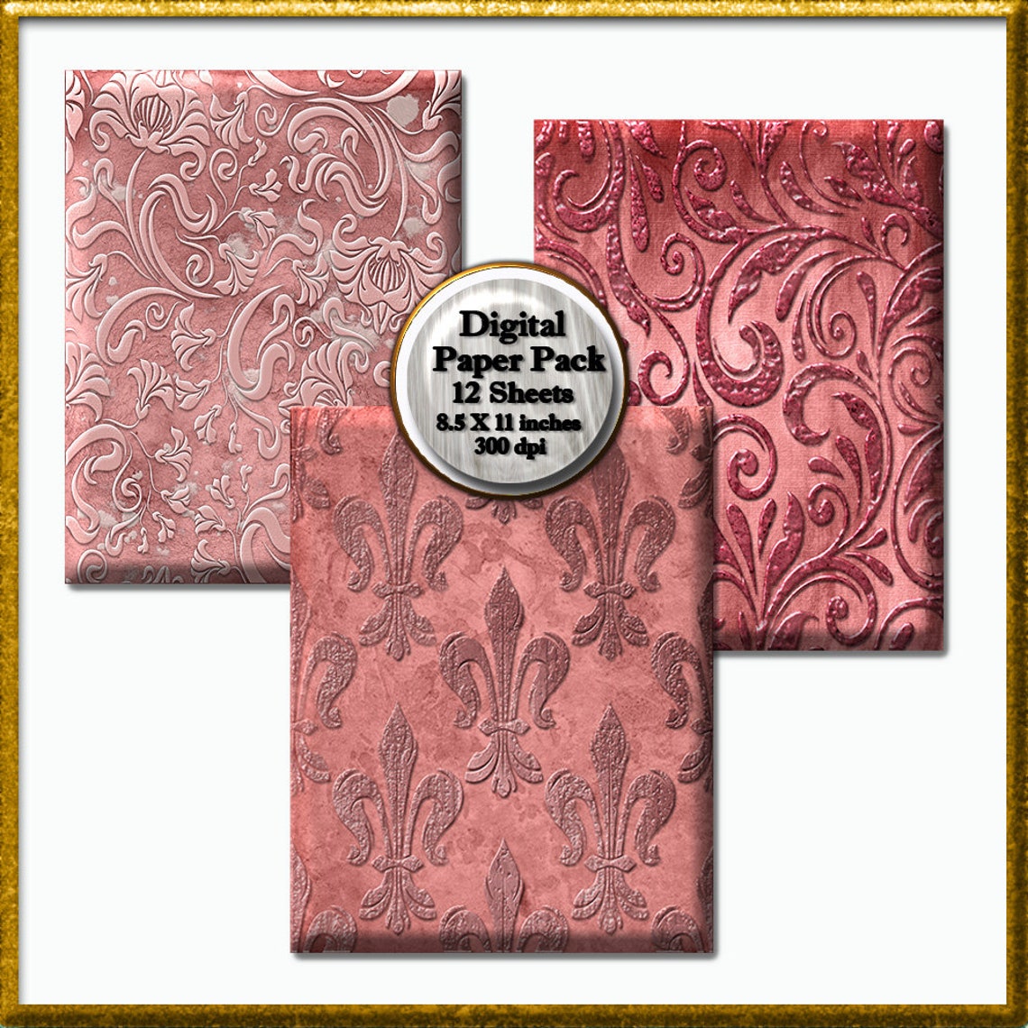 Vintage Pink Digital Paper, Pink Digital Paper Pack Background, Grunge ...