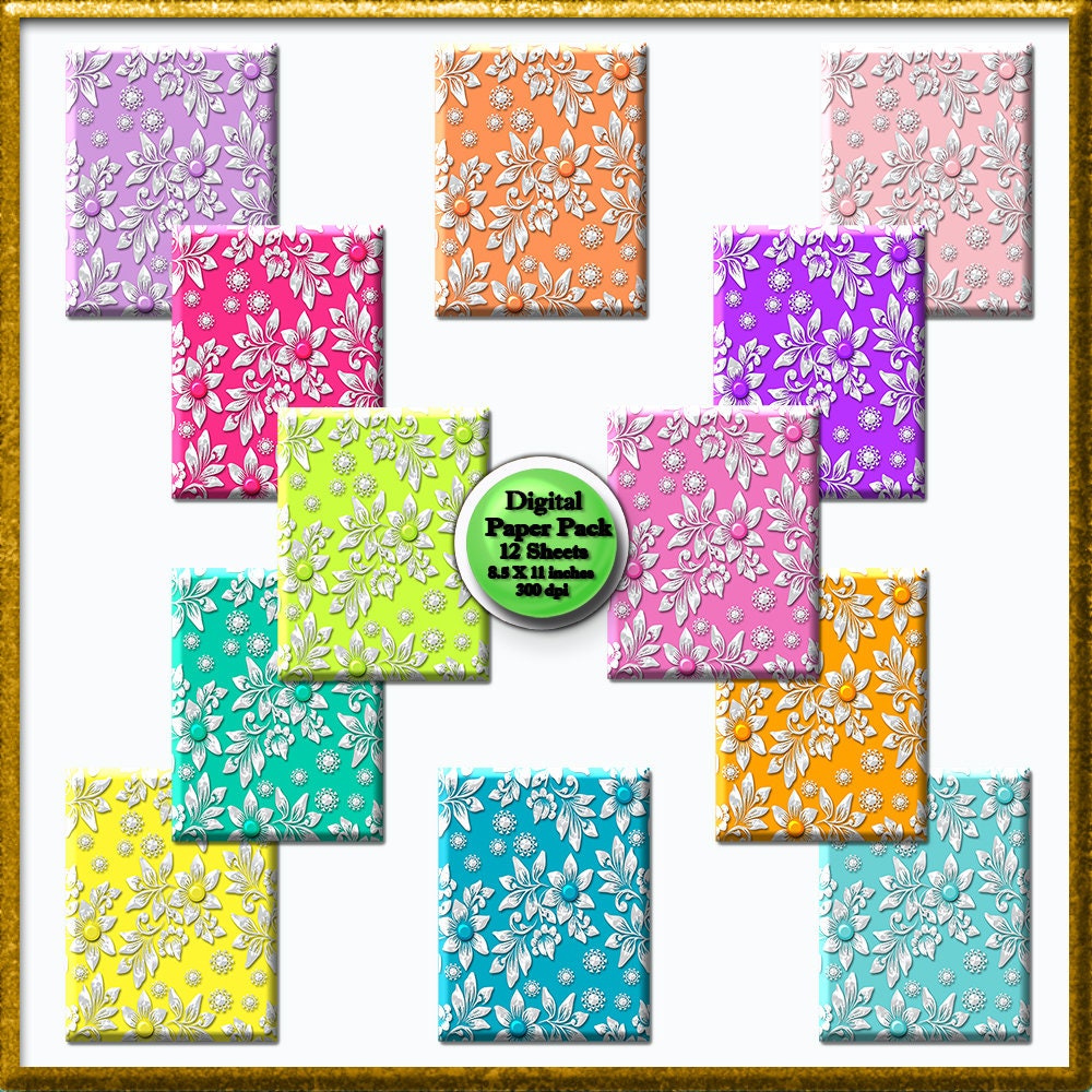 Digital Paper, Flowers Floral Digital Paper, Pastel Colors & White ...