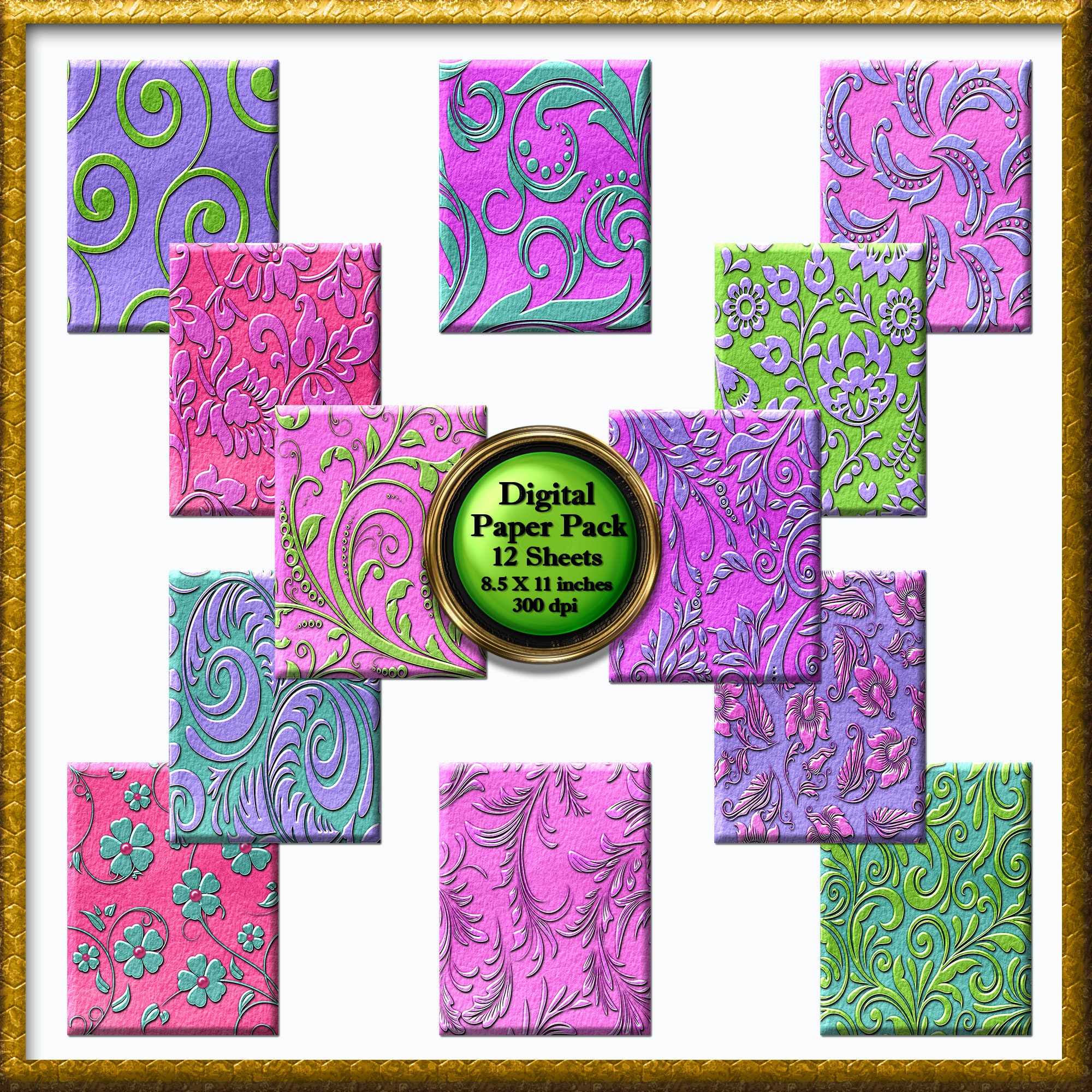 Digital Paper Purple Pink Digital Paper Damask Floral - Etsy