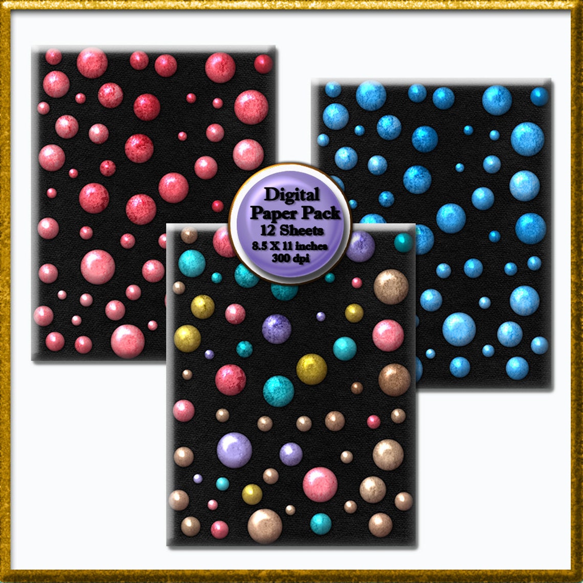 Multi Color Polka Dots Digital Paper, Digital Paper Black Background ...