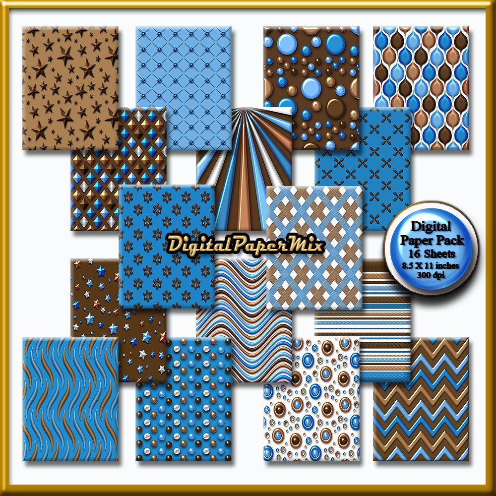 Blue Brown Digital Paper Embossed Digital Paper Printable | Etsy