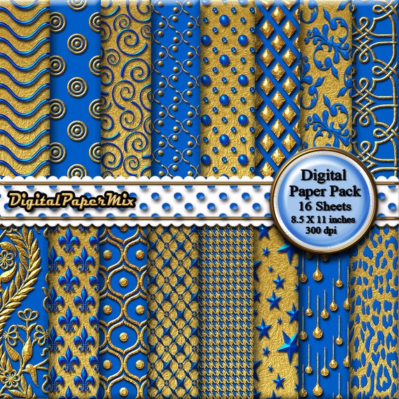 Blue Gold Digital Paper Embossed Digital Paper Backgrounds - Etsy