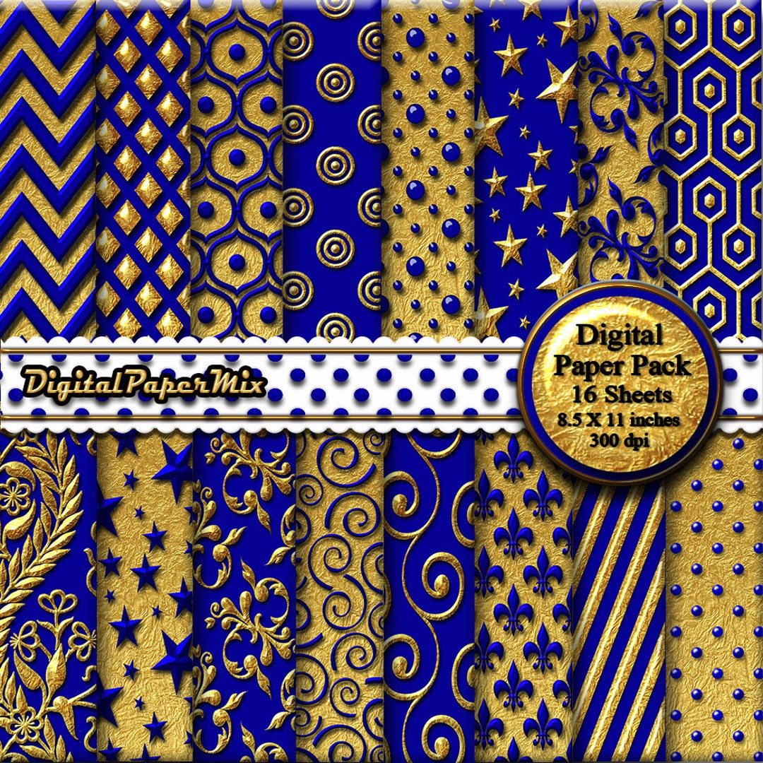 Gold Sapphire Blue Digital Paper, Digital Paper Backgrounds, Digital ...