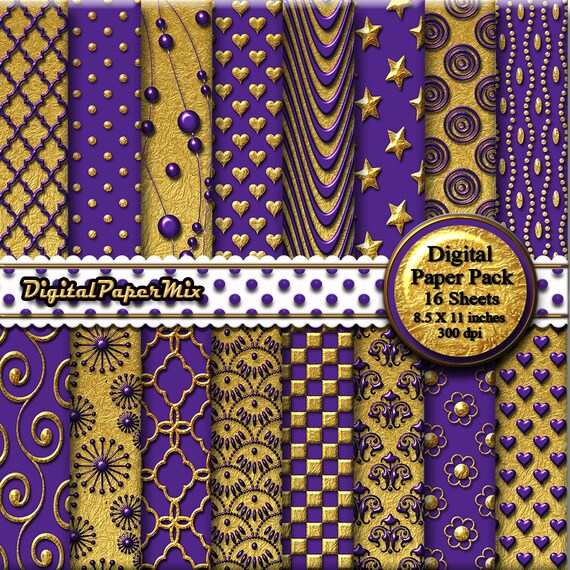 Gold Purple Digital Paper Digital Paper Backgrounds Damask | Etsy