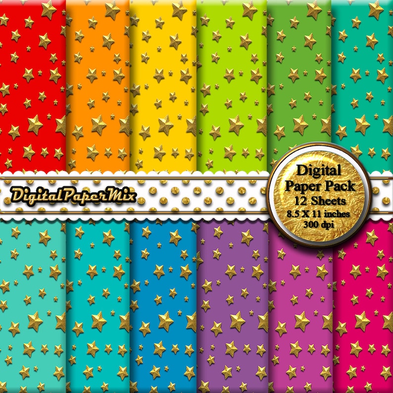 Gold Stars Digital Paper, Digital Paper Background Gold Foil Printable ...