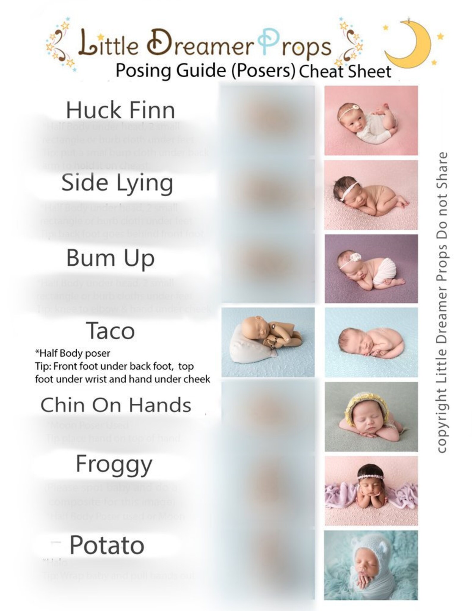 Newborn Posing Cheat Sheet poser Addition - Etsy