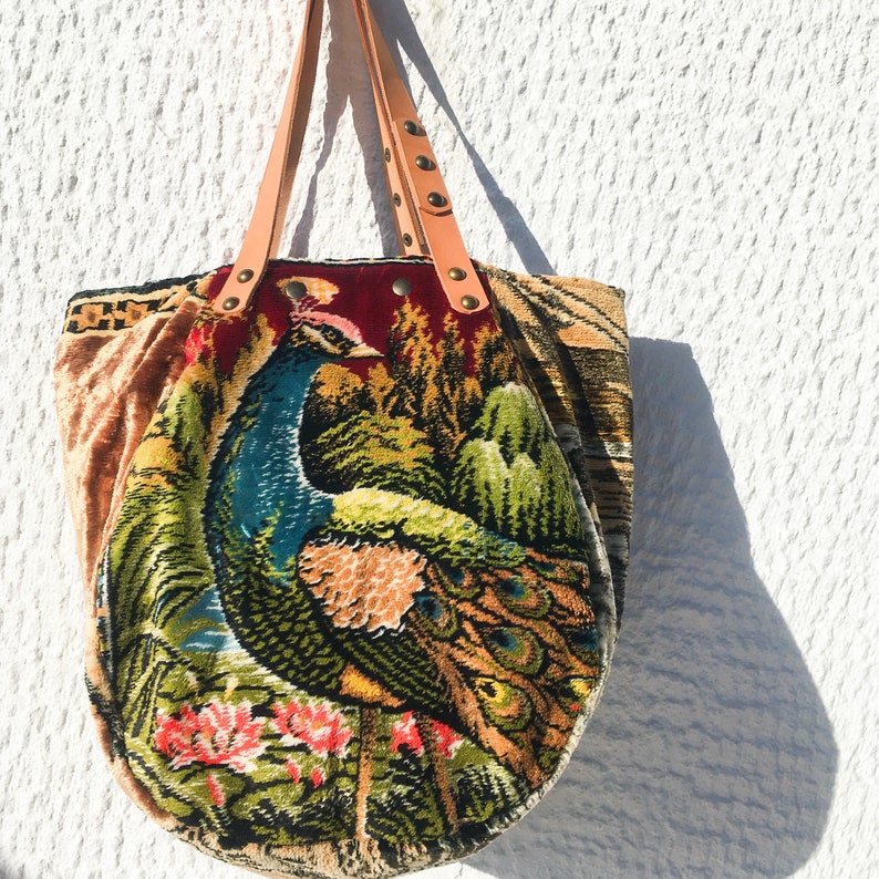 Large Tapestry Tote Bag/upcycled Vintage Tapestry Fabric Tote/nature ...