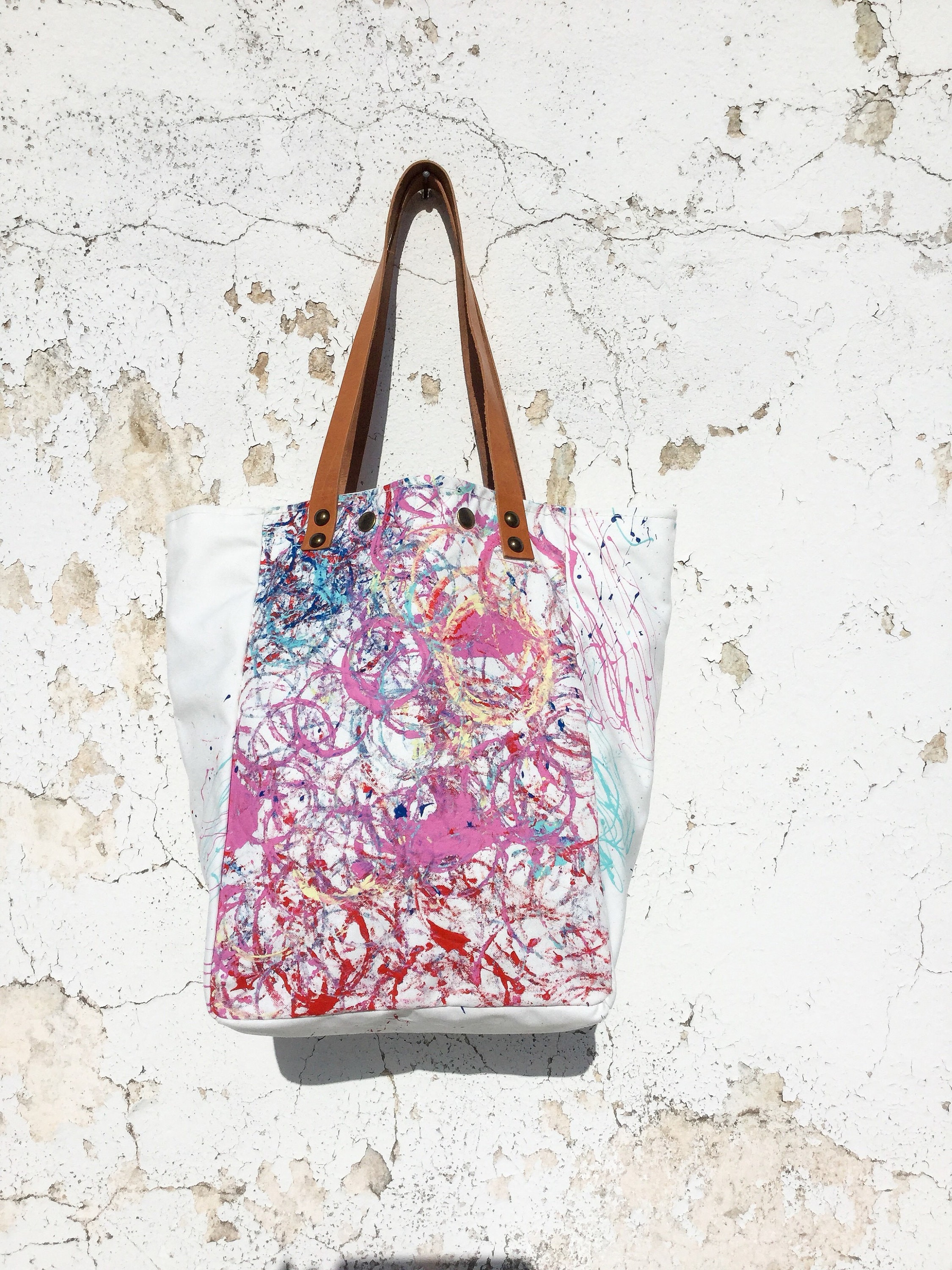Hand Painted White Canvas Tote Bag/splatter Paint Canvas Tote Bag ...