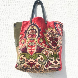 Tapestry Tote Bag/upcycled Vintage Floral Tapestry and Military Canvas ...