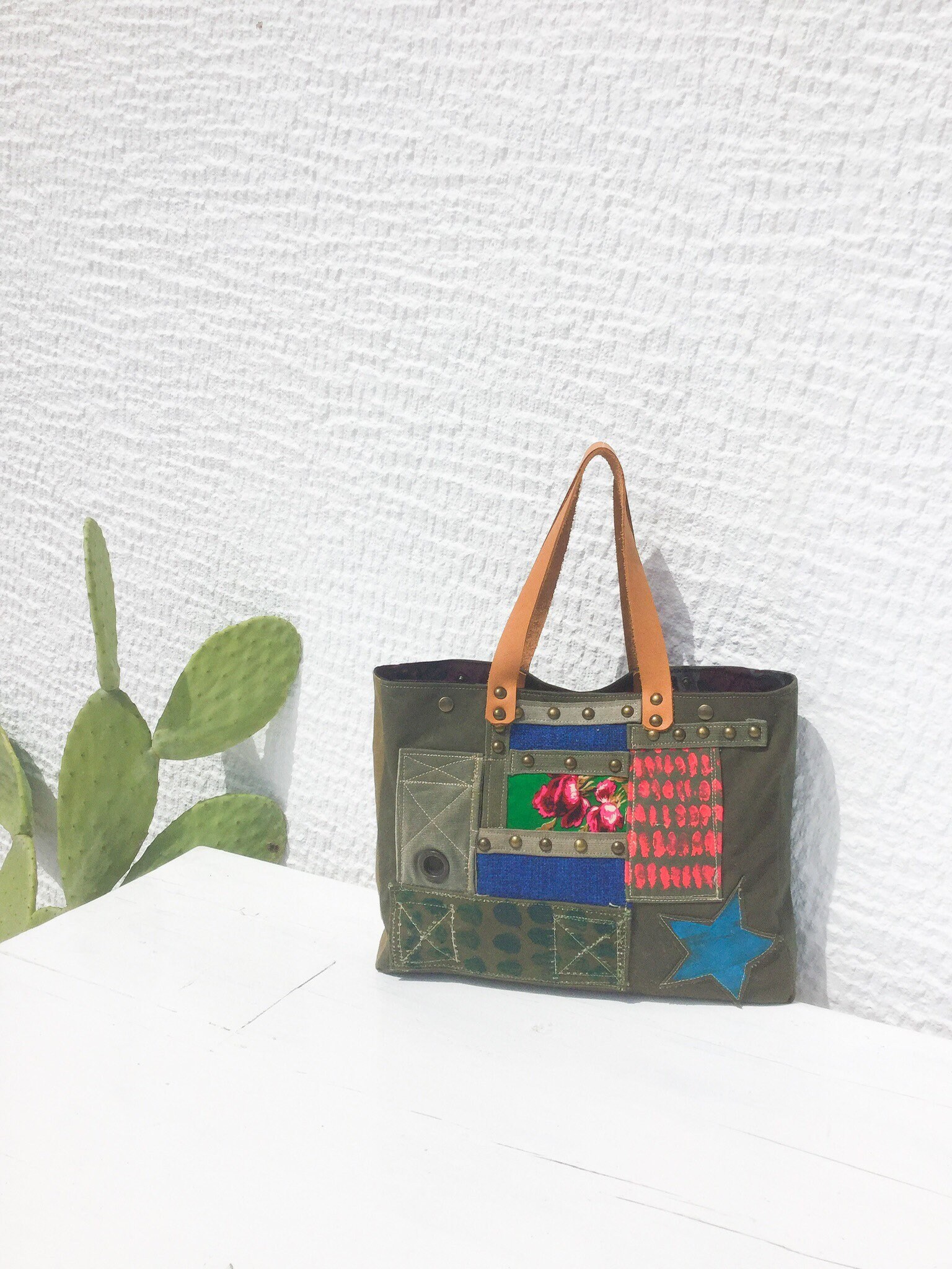 Military Canvas and Leather Tote Bag/ Upcycled Vintage Military Canvas ...