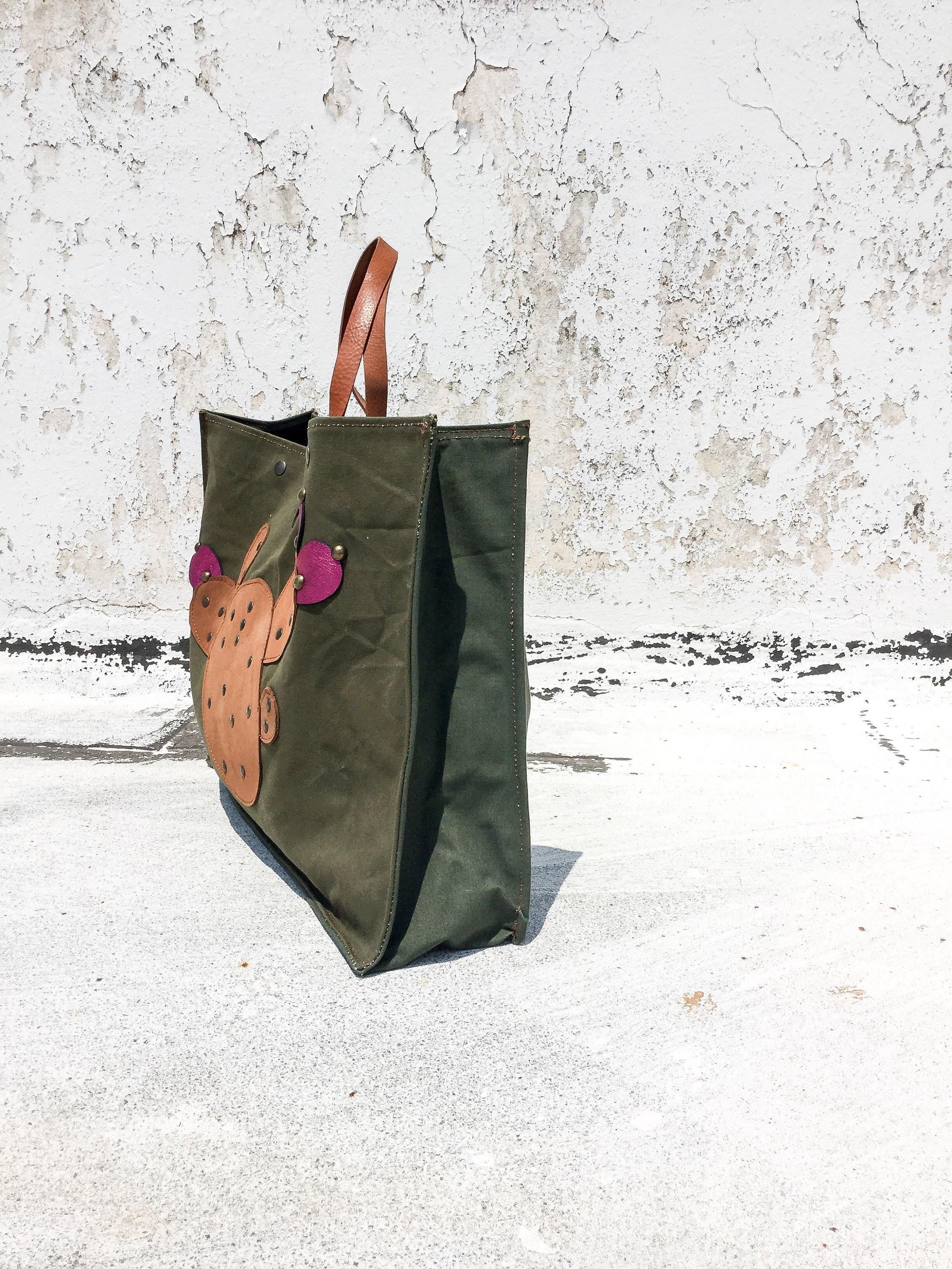 Oversized Tote Bag Canvas & Leather/ Weekender Bag/military Canvas ...