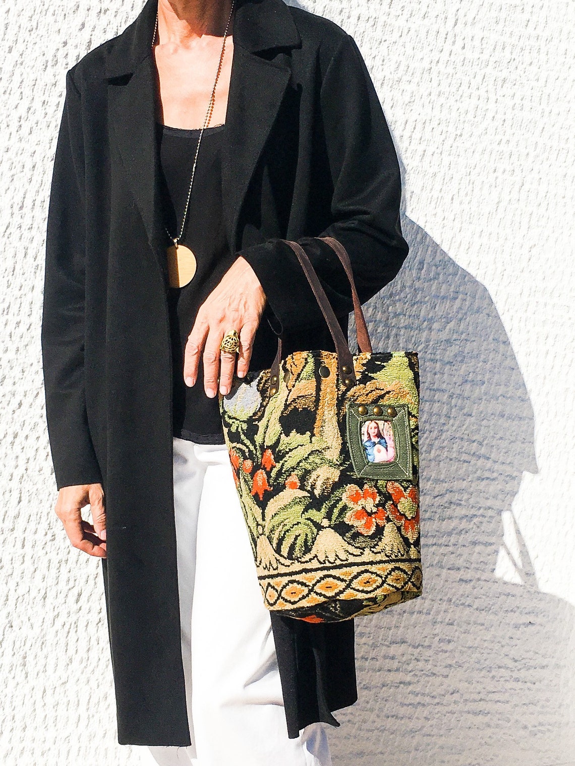 Small Bucket Style Tote Bag Upcycled Vintage Tapestry/bucket Fabric ...