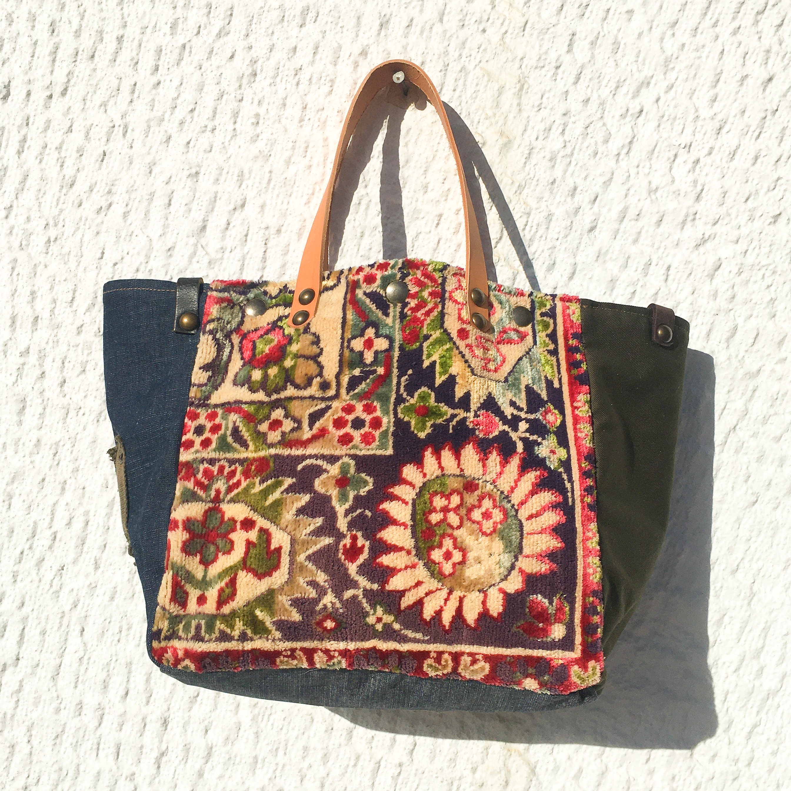 Small Tapestry Tote Bag/upcycled Vintage Velvet Tapestry and Military ...