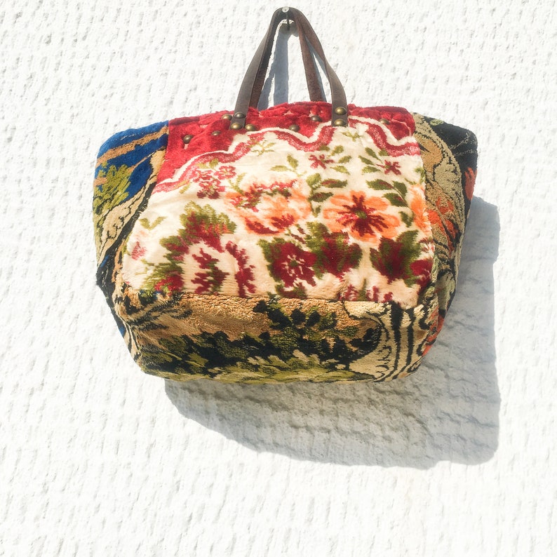Small Tapestry Tote Bag/upcycled Vintage Tapestry Tote/floral Tapestry ...