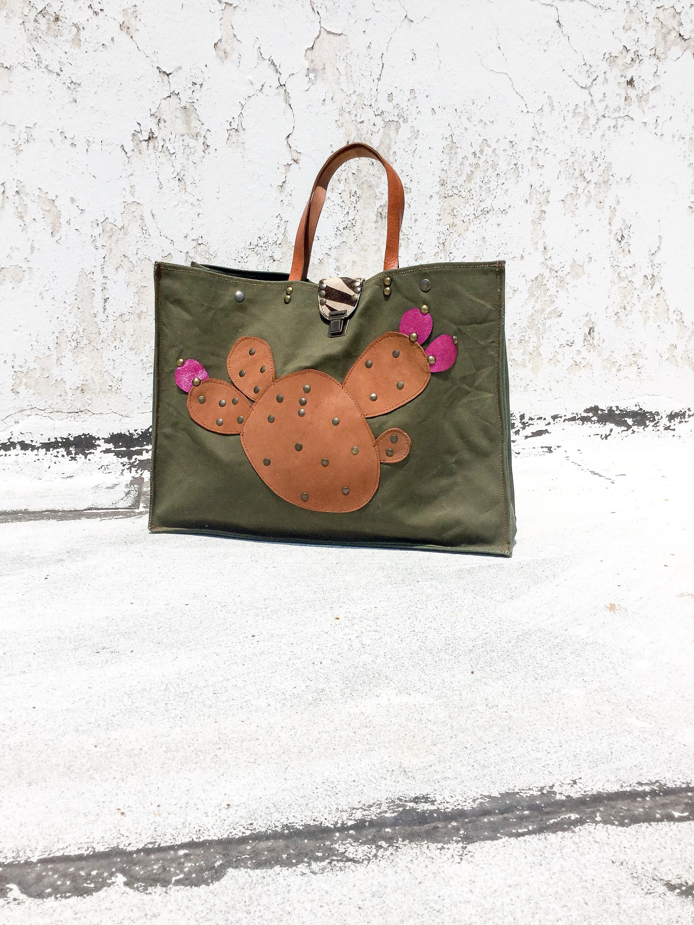 Oversized Tote Bag Canvas & Leather/ Weekender Bag/military Canvas ...