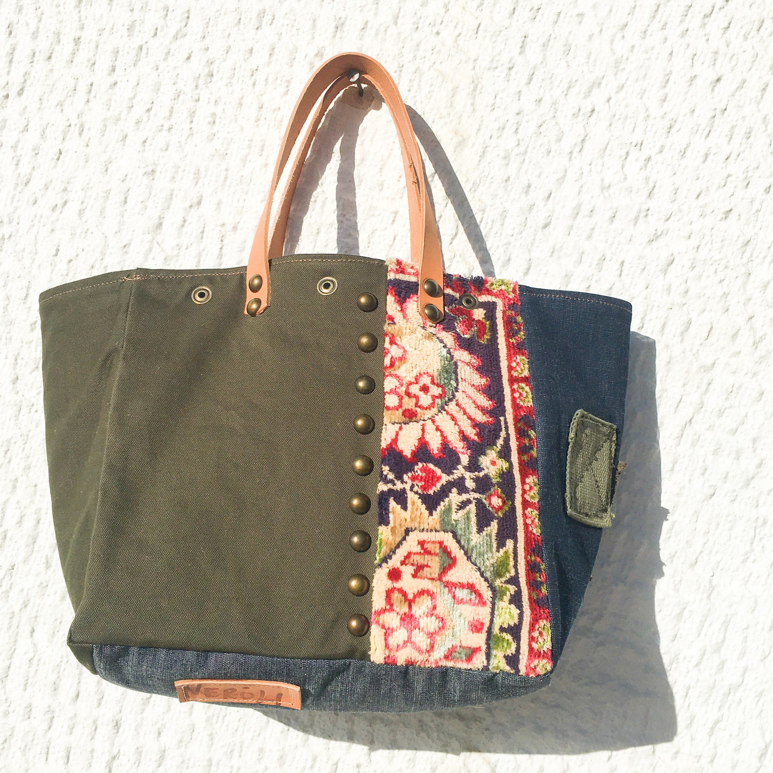 Small Tapestry Tote Bag/upcycled Vintage Velvet Tapestry and Military ...
