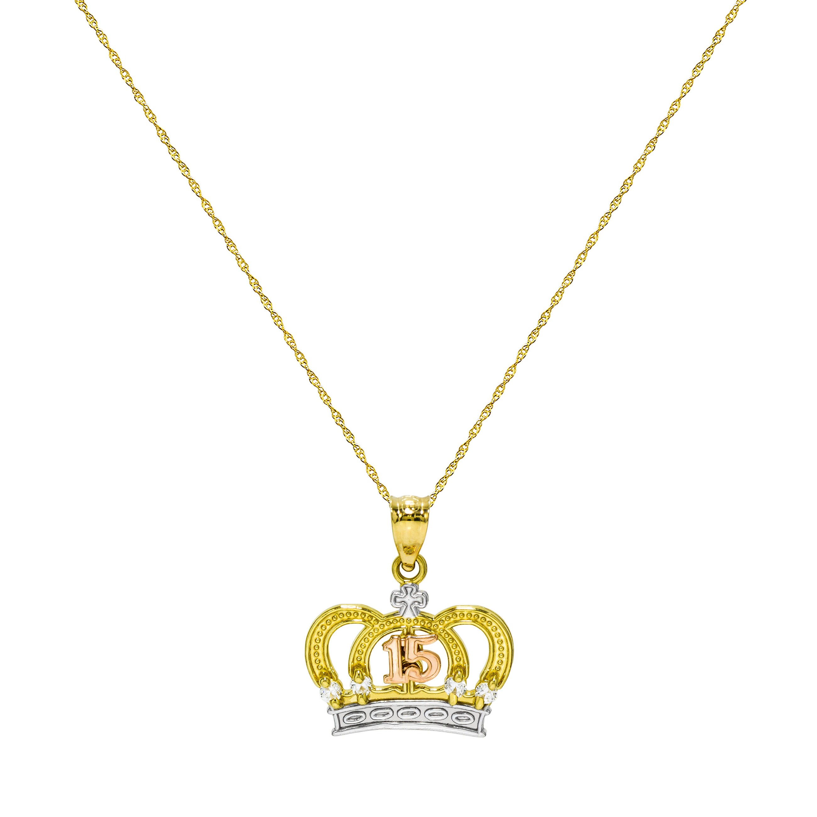 14K Tri-color Gold 15 Quinceanera Crown Pendant Necklace - Etsy