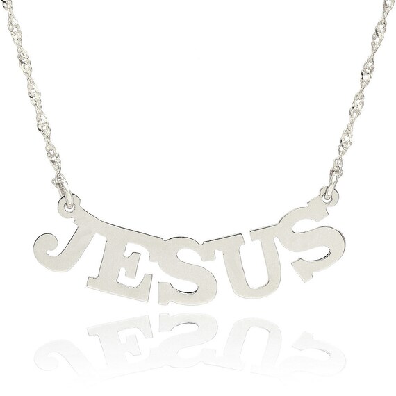 14K White Gold jesus Curved Name Necklace Custom | Etsy