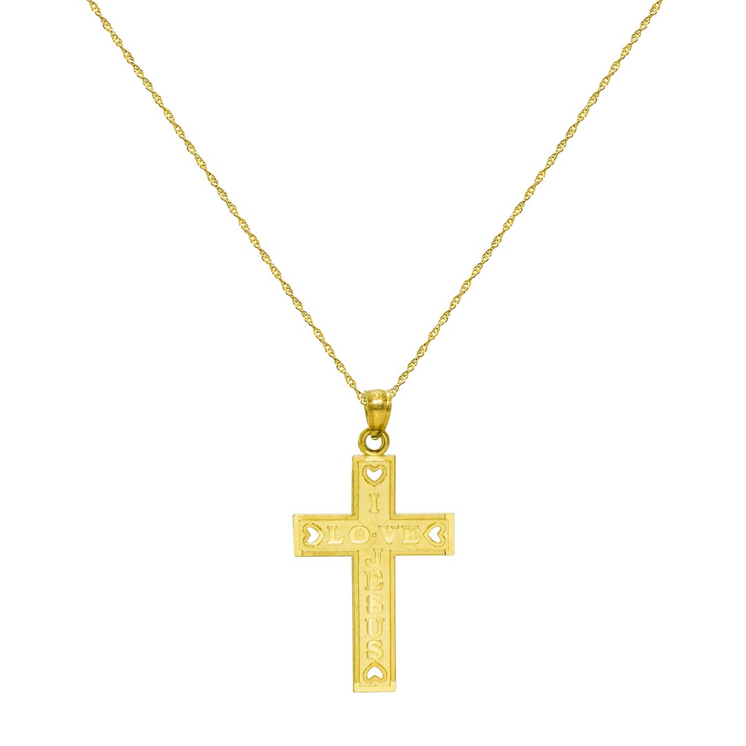 14K Yellow Gold I Love Jesus Cross Pendant Necklace - Etsy