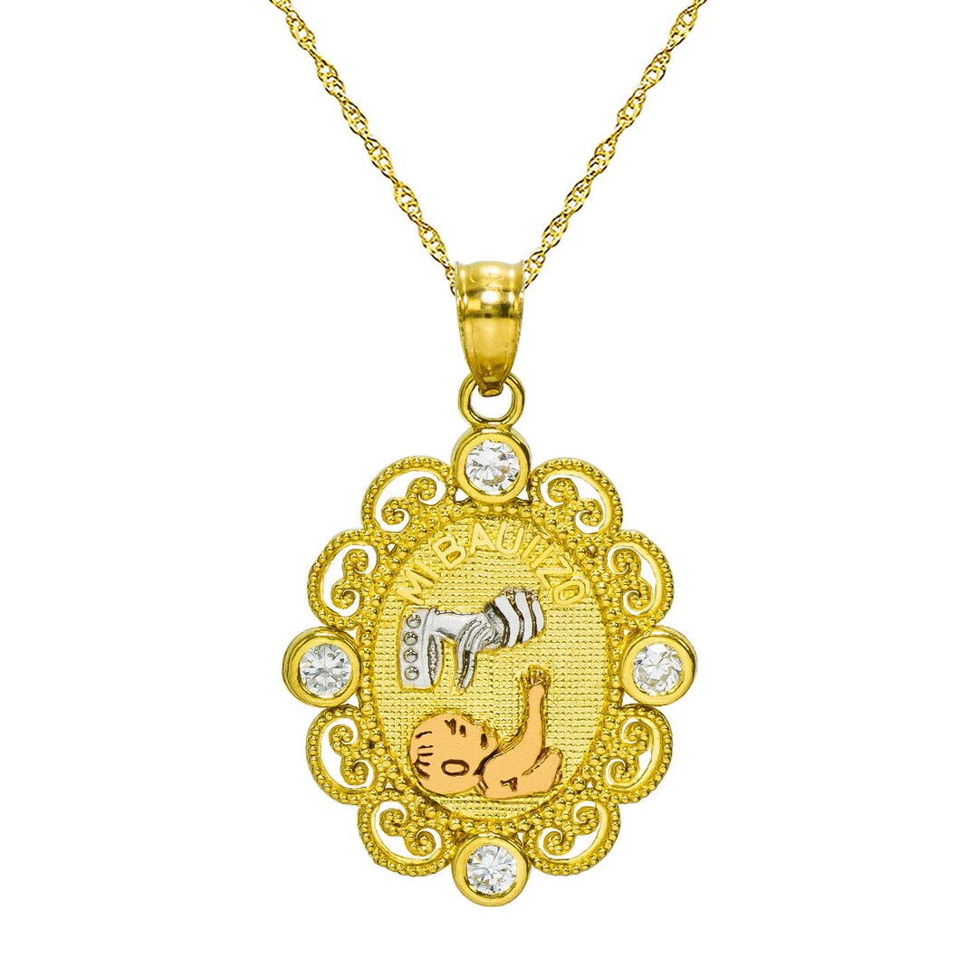 14K Tri-color Gold Mi Bautizo Baptism Pendant Necklace - Etsy