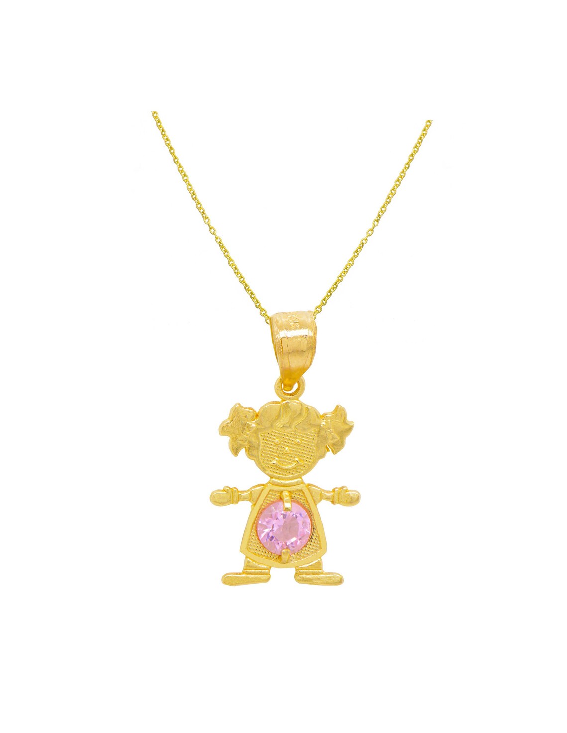 14K Yellow Gold Little Girl With Pink CZ Stone Pendant - Etsy
