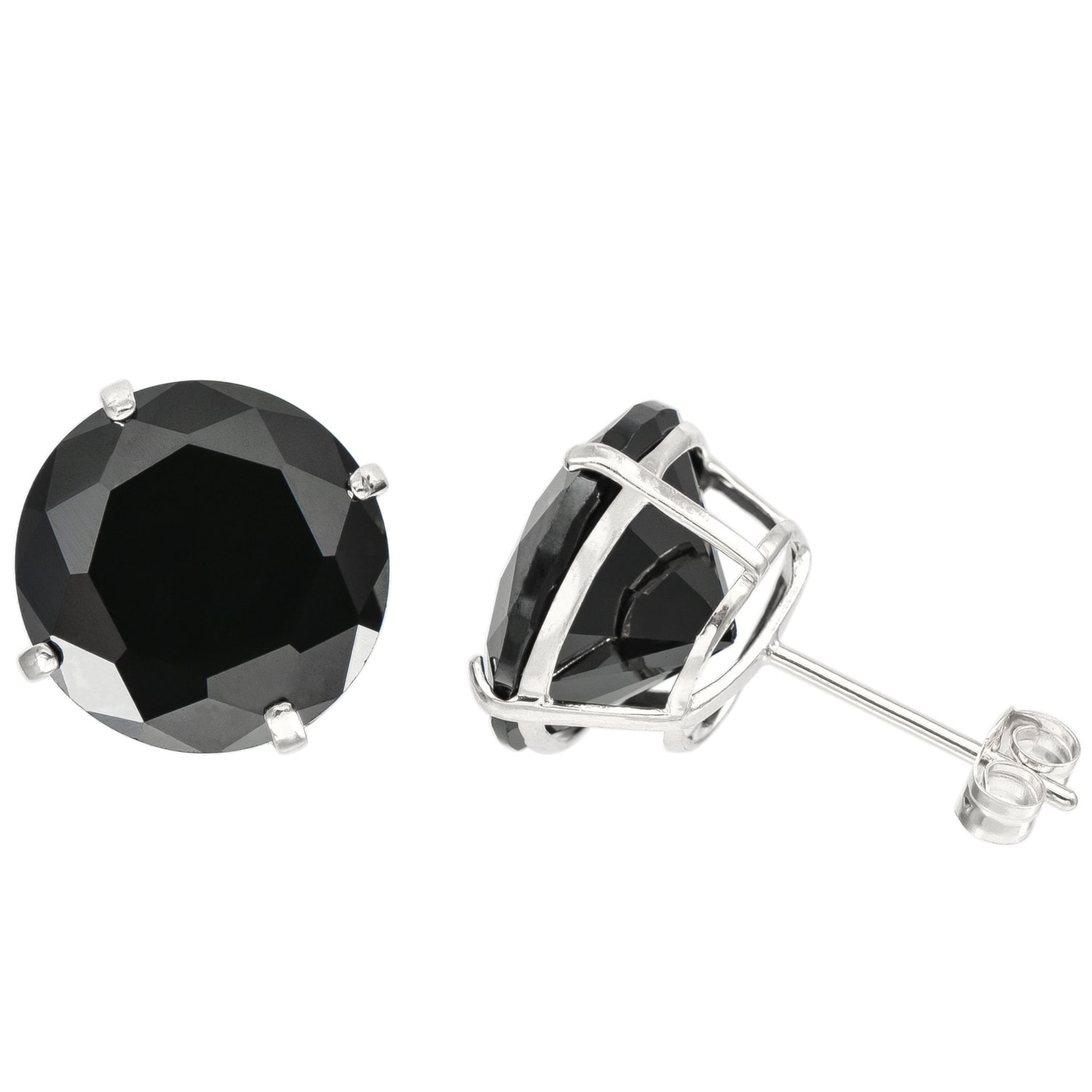 10K Gold Round Cut Black CZ Double-basket Set Push Back Stud Earrings ...