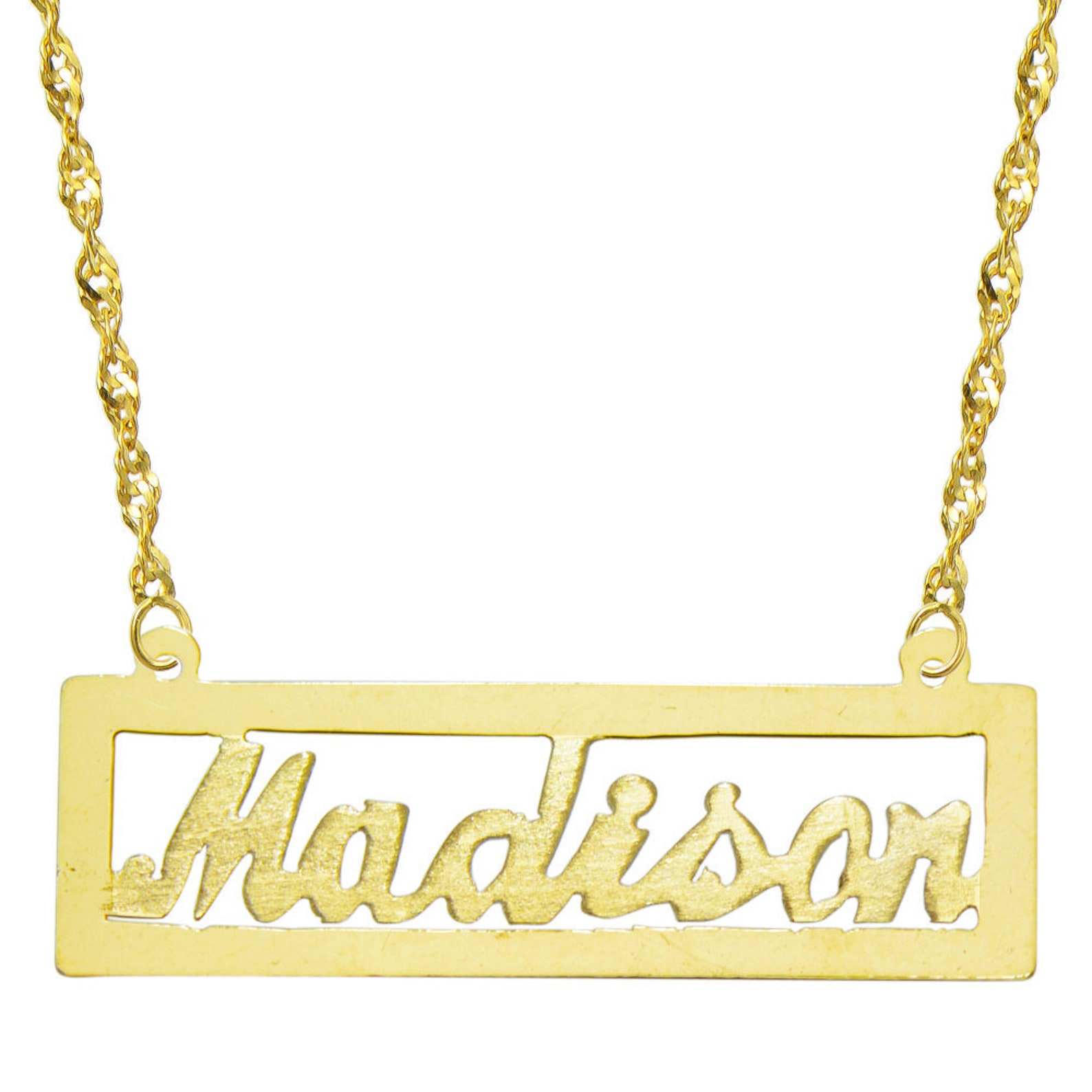 14K Yellow Gold Personalized Name Plate Necklace Customize Any Name - Etsy