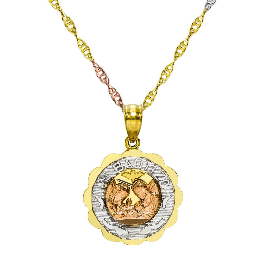 14K Tri-color Gold Mi Bautizo Baptism Pendant Necklace - Etsy