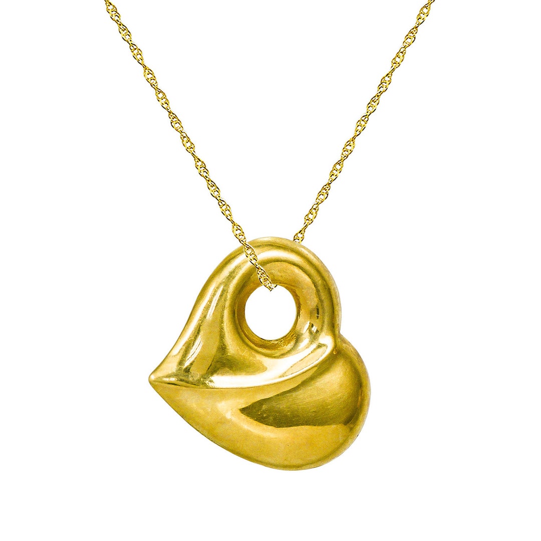 14K Yellow Gold Heart Pendant Necklace - Etsy