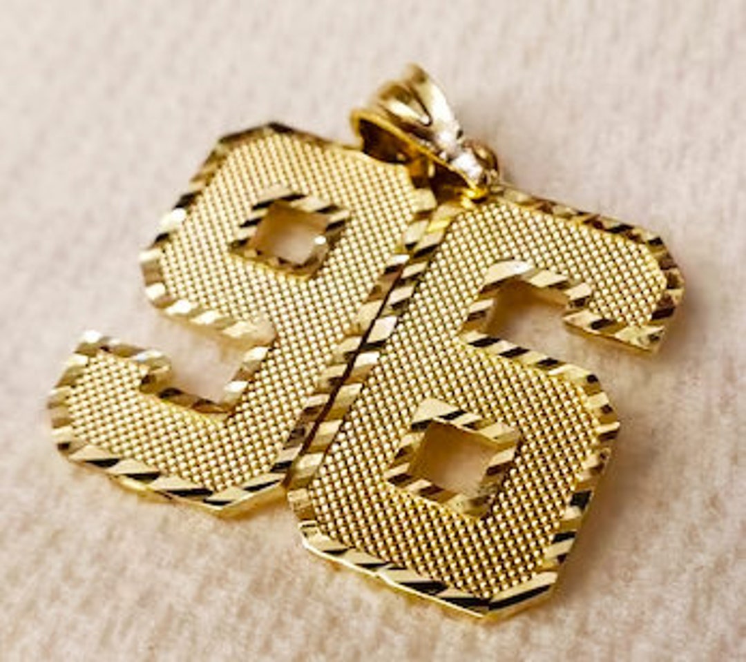 10K Solid Yellow Gold Custom Two Digit Number Pendant - Etsy
