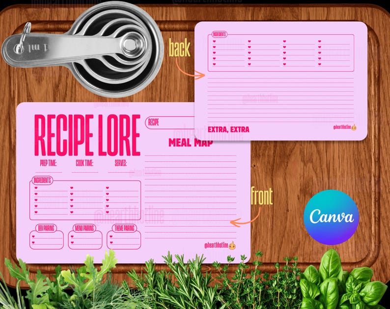 Bold Recipe Card Template | Hot Pink Red, Editable Write-in (digital ...