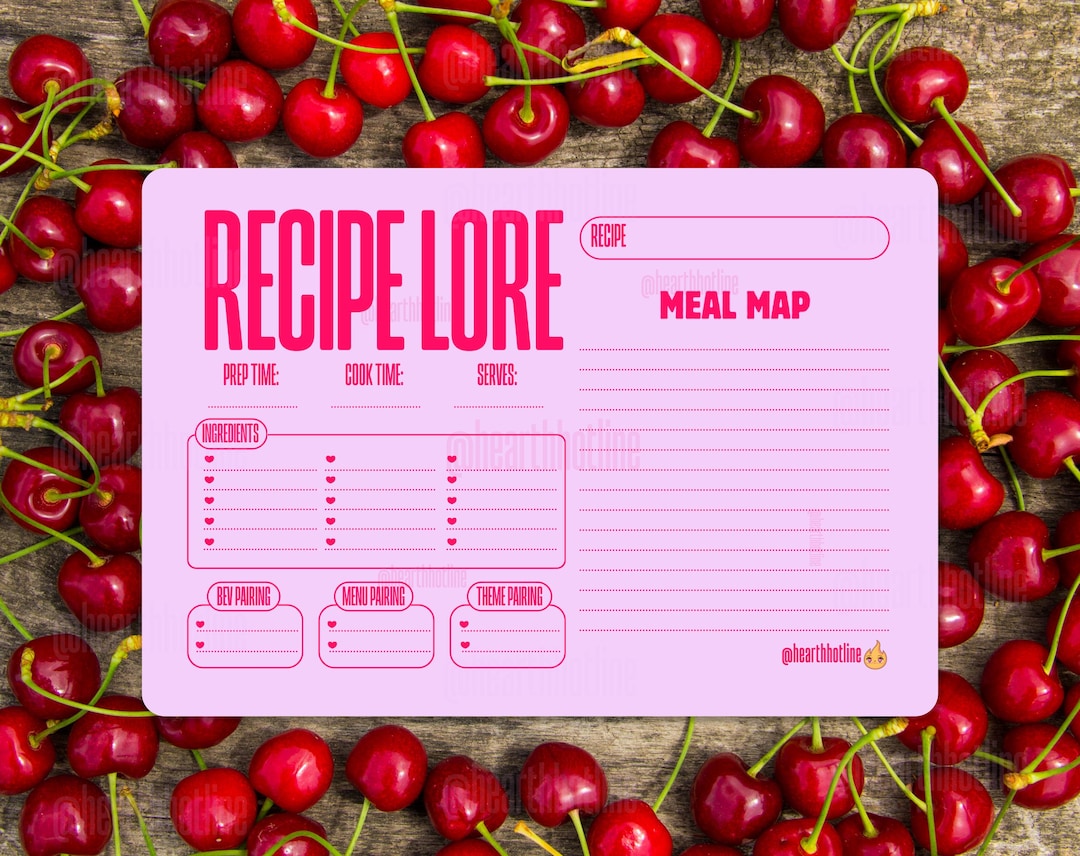 Bold Recipe Card Template | Hot Pink Red, Editable Write-in (digital ...