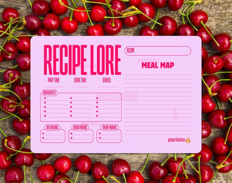Bold Recipe Card Template | Hot Pink Red, Editable Write-in (digital ...