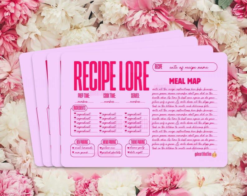 Bold Recipe Card Template | Hot Pink Red, Editable Write-in (digital ...